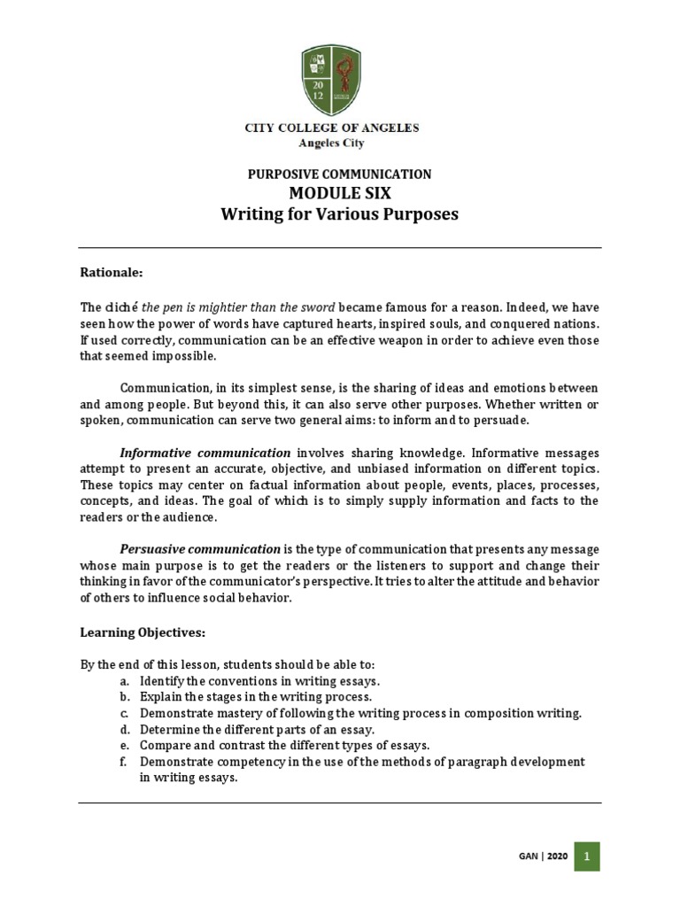 Module 6 PurComm | PDF | Essays | Communication