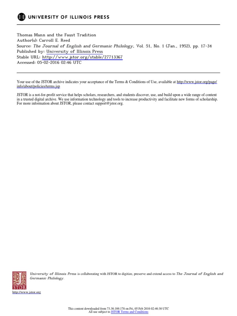 Thomas Mann and The Faust Tradition | PDF | Faust | Romanticism