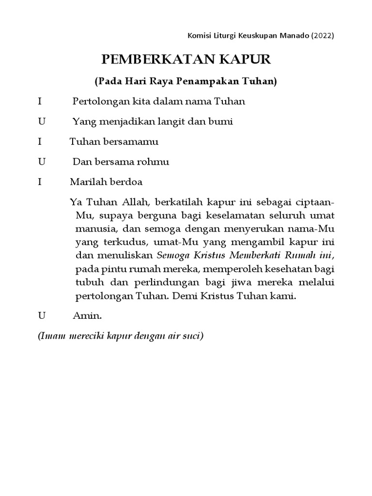 Pemberkatan Kapur Dan Pemberkatan Rumah Keluarga Pada Pesta Epifani | PDF