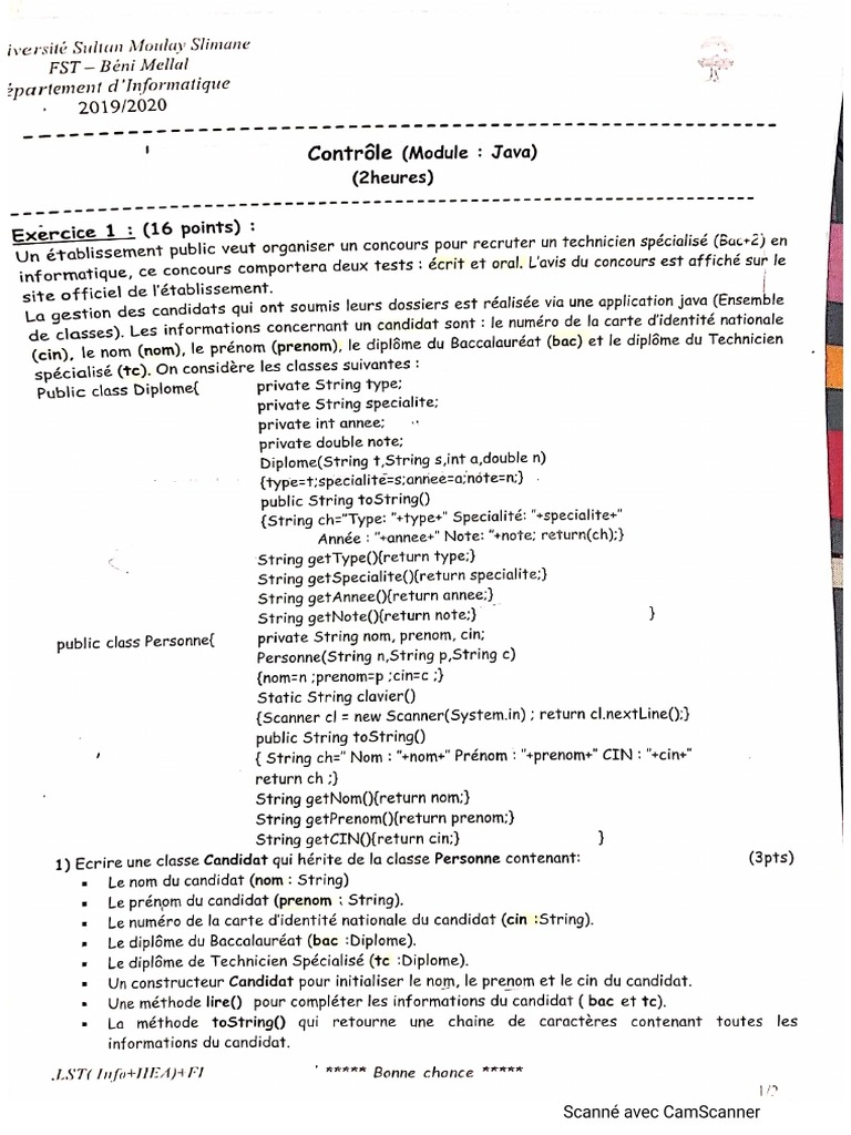 Java Examen 2019 2020 KHAYOU-1 | PDF