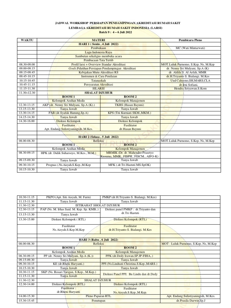 Jadwal Ws - Batch.9 | PDF