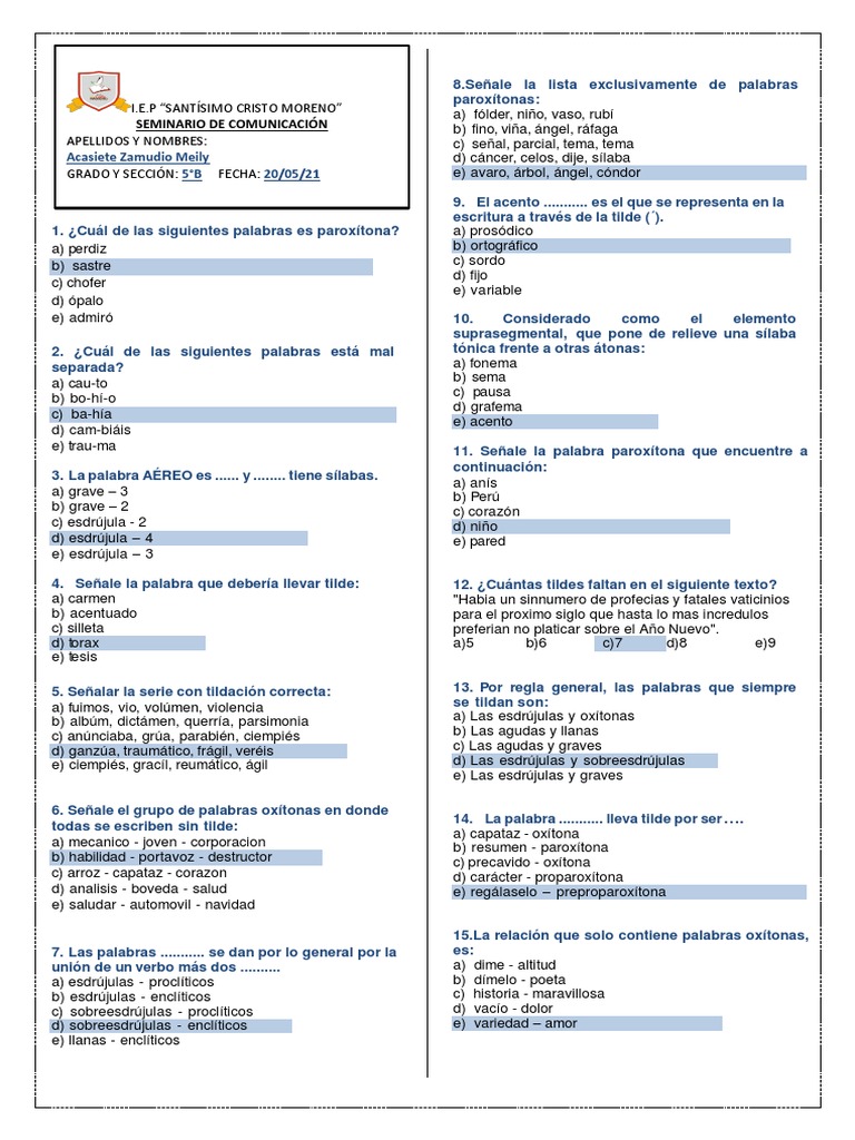 Ejercicios sobre acentuación y sílabas | PDF | Comunicación oral | Idiomas