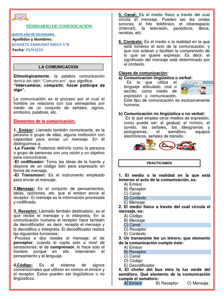La comunicación: elementos, tipos y ejemplos | PDF | Comunicación | Ciencia cognitiva