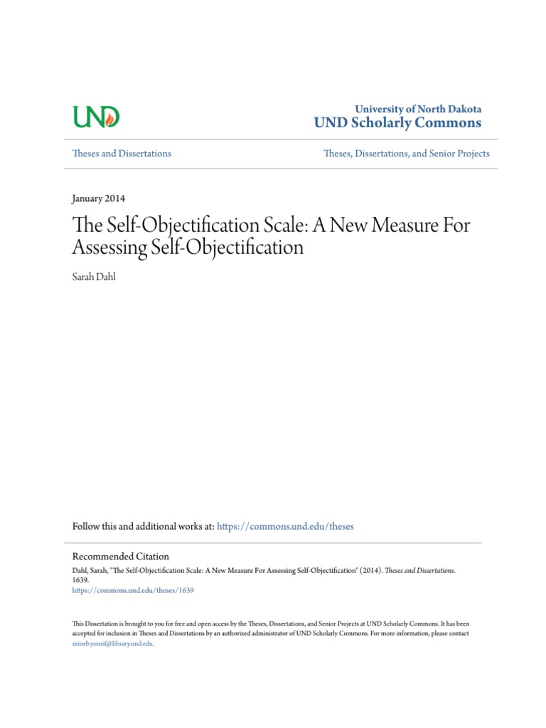 The Self-Objectification Scale - A New Measure For Assessing Self | PDF ...