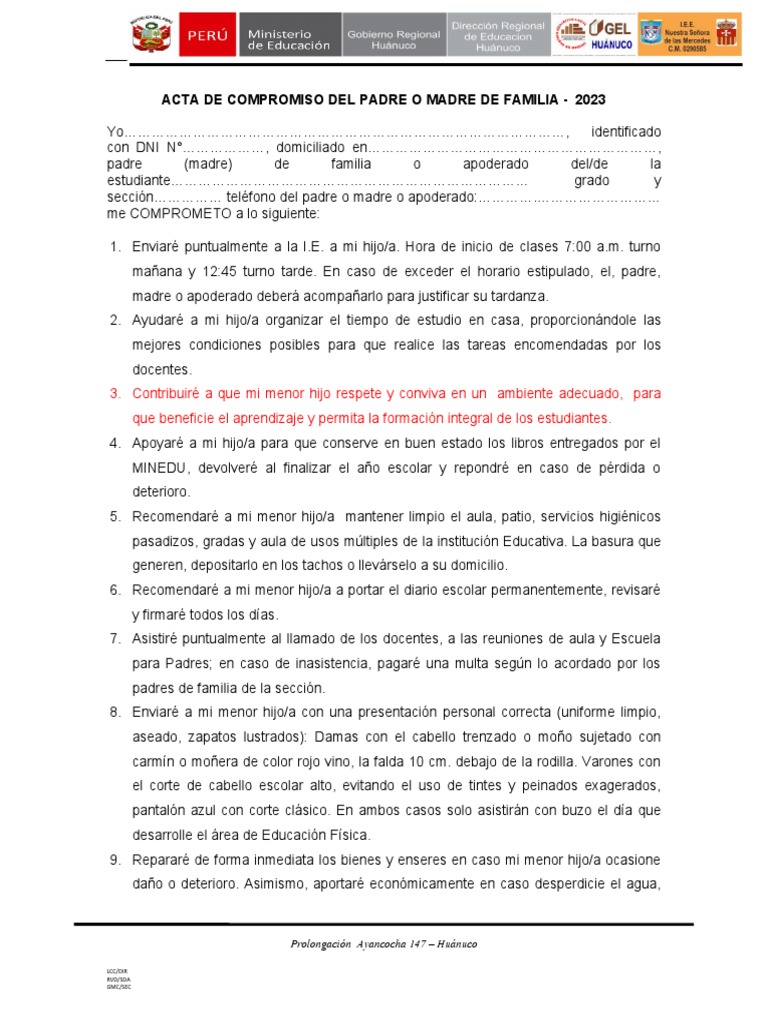 Compromisos de Padres de Familia 2023 | PDF