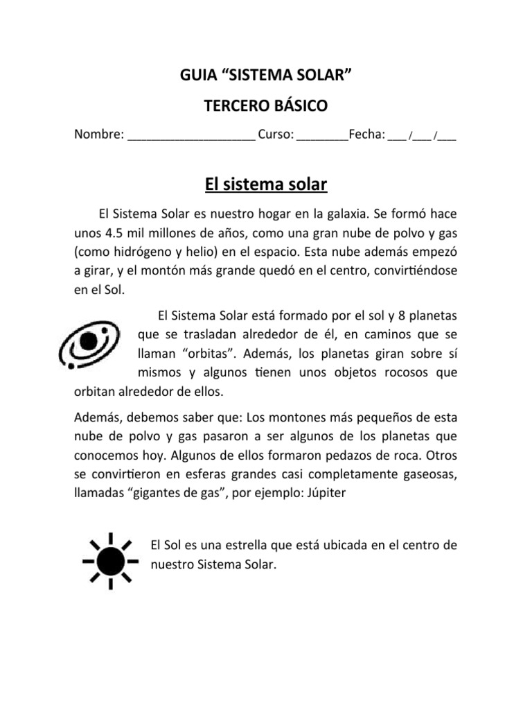 Guia Sistema Solar Tercero Basico (Alumnos Asincrónicos) | PDF | Planetas | Sistema solar