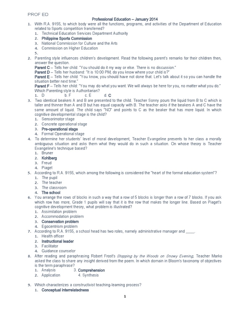 Professional Education Quiz Insights | PDF | Teachers | Educational ...
