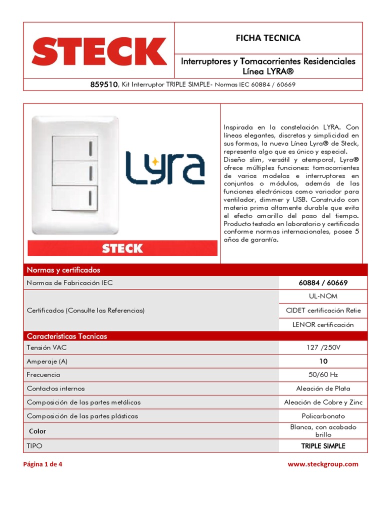 Kit Interruptor TRIPLE SIMPLE 859510 LYRA | PDF | Enchufes y tomas de corriente alterna | Bienes ...