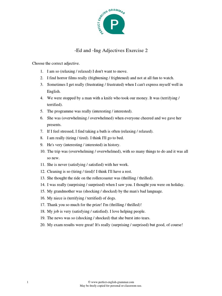 Participial Adjectives Exercise with Answers | PDF | Art
