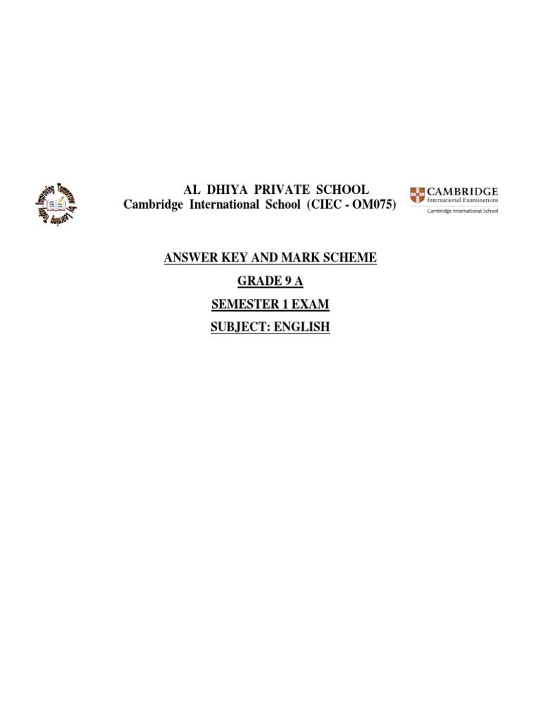 Answer Key and Mark Scheme For Grade 9 A | PDF | Communication | Cognition