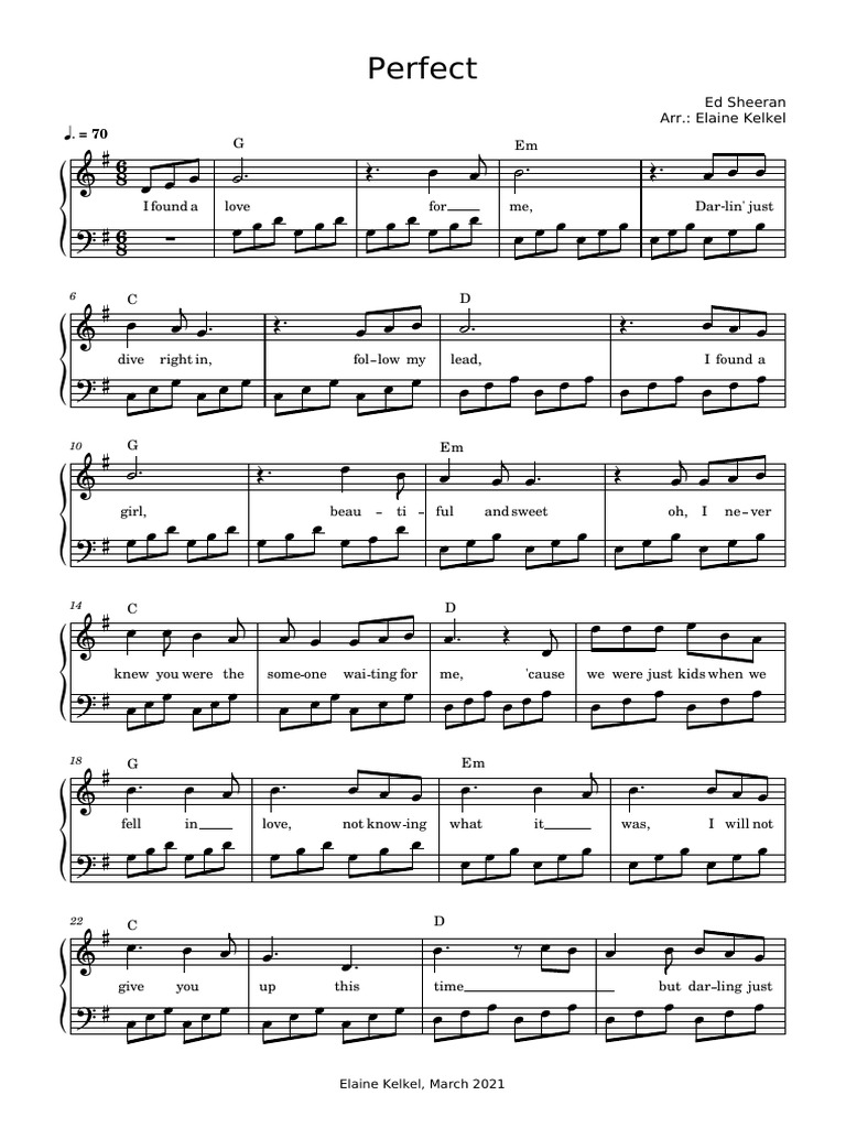 Ed Sheeran's "Perfect" Sheet Music PDF | PDF | Songs Written | Song ...