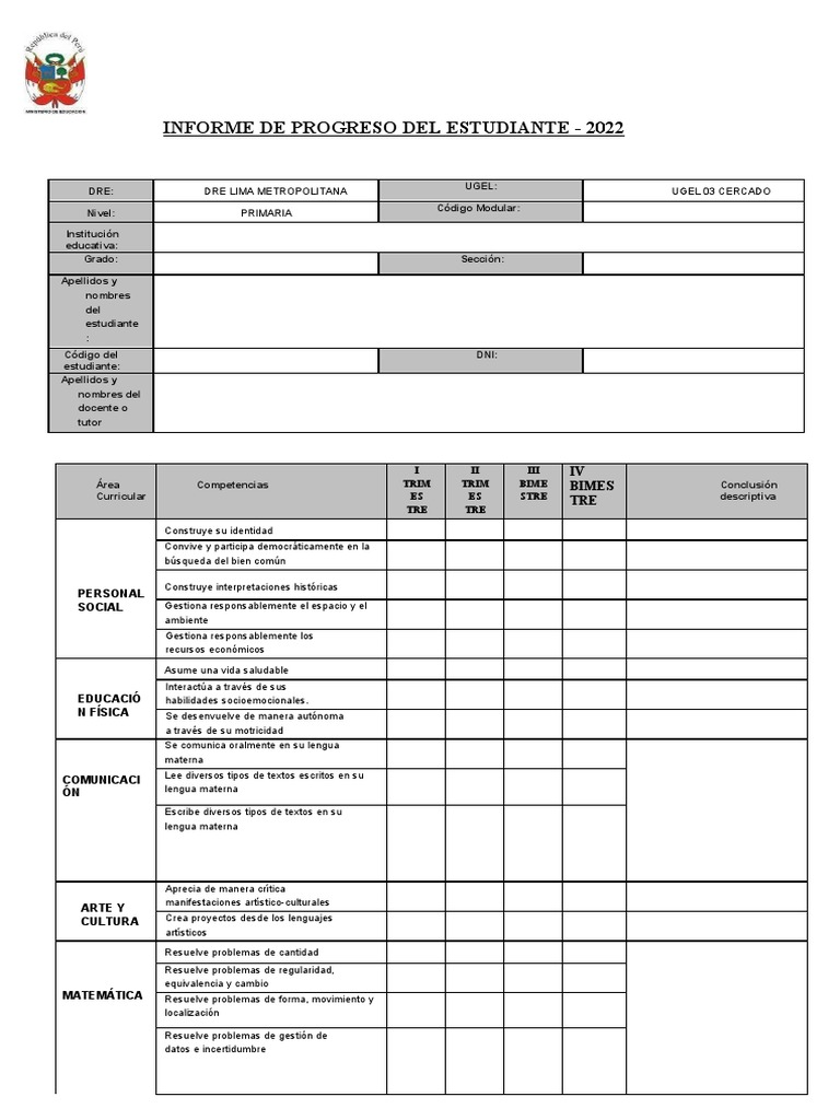Informe Progreso Estudiante 2022 | PDF | Cognición | Aprendizaje