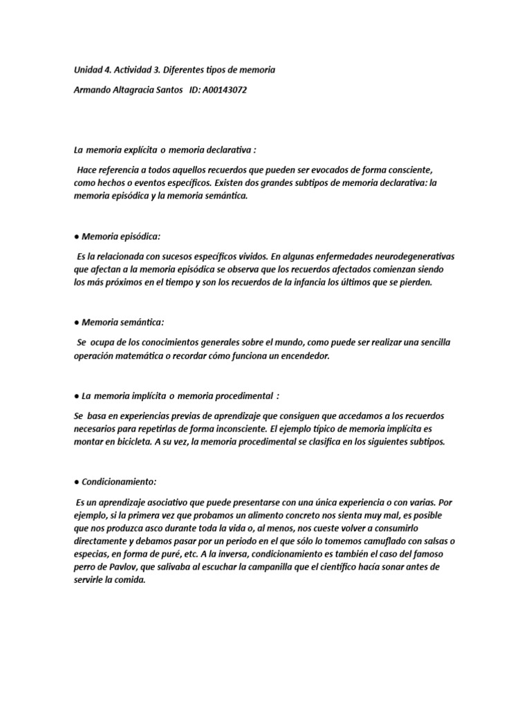 Tipos de Memoria: Implícita y Explícita | PDF | Memoria | Aprendizaje