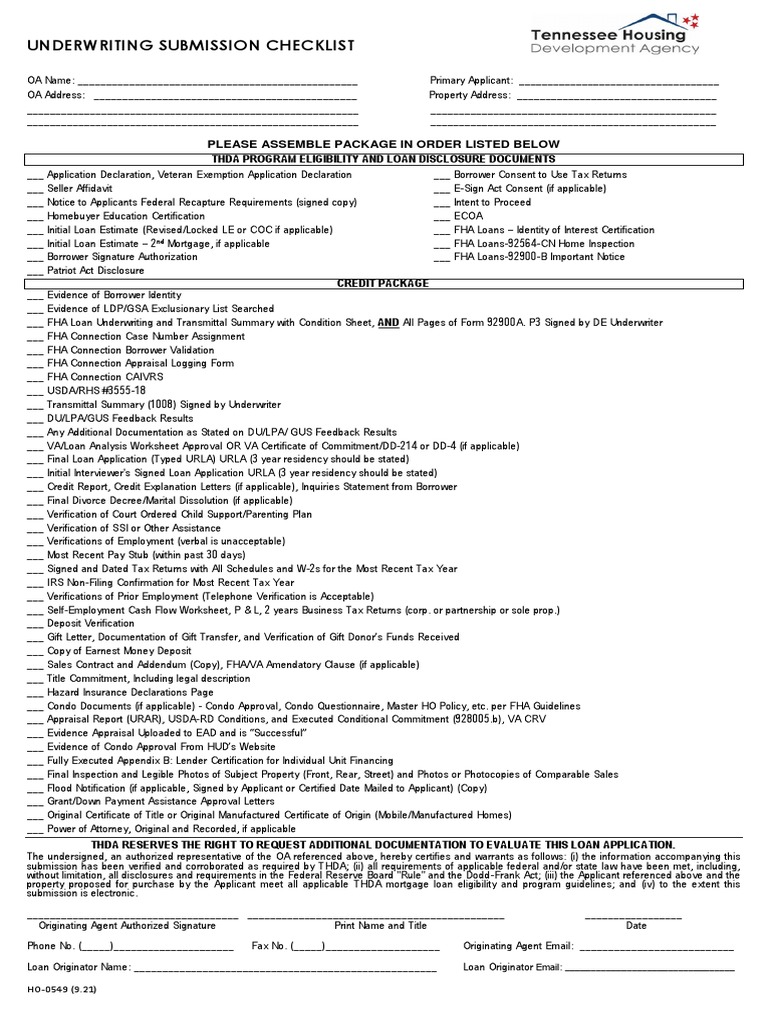 0549 Underwriting Submission Checklist - GR Choice - Fill | PDF | Fha ...
