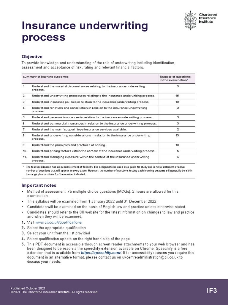 If3 Insurance Underwriting Process Examination Syllabus | PDF ...