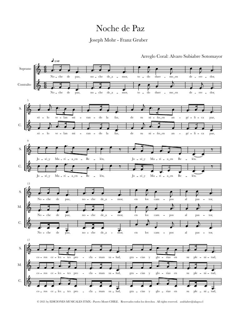 Noche de Paz A 2 3 y 4 Voces | PDF | Villancicos | Música vocal