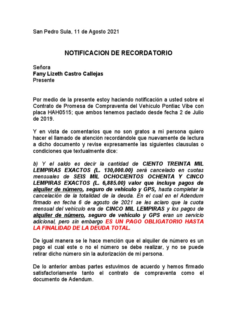 Notificacion de Recordatorio | PDF