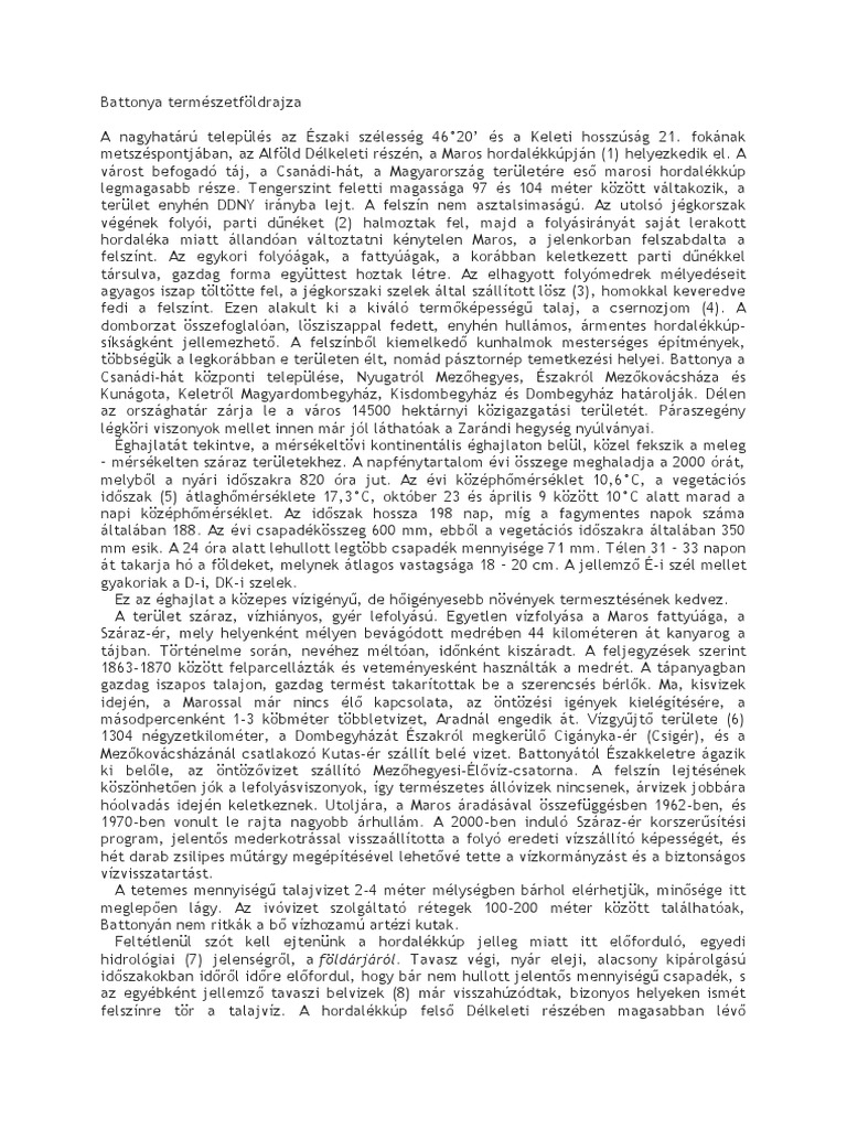 Battonya Természetföldrajza | PDF