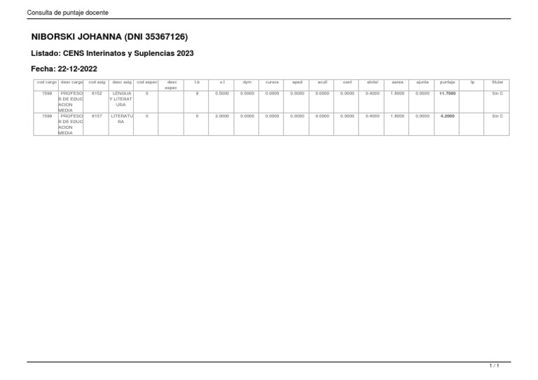 Puntaje Docente CENS 2023 | PDF