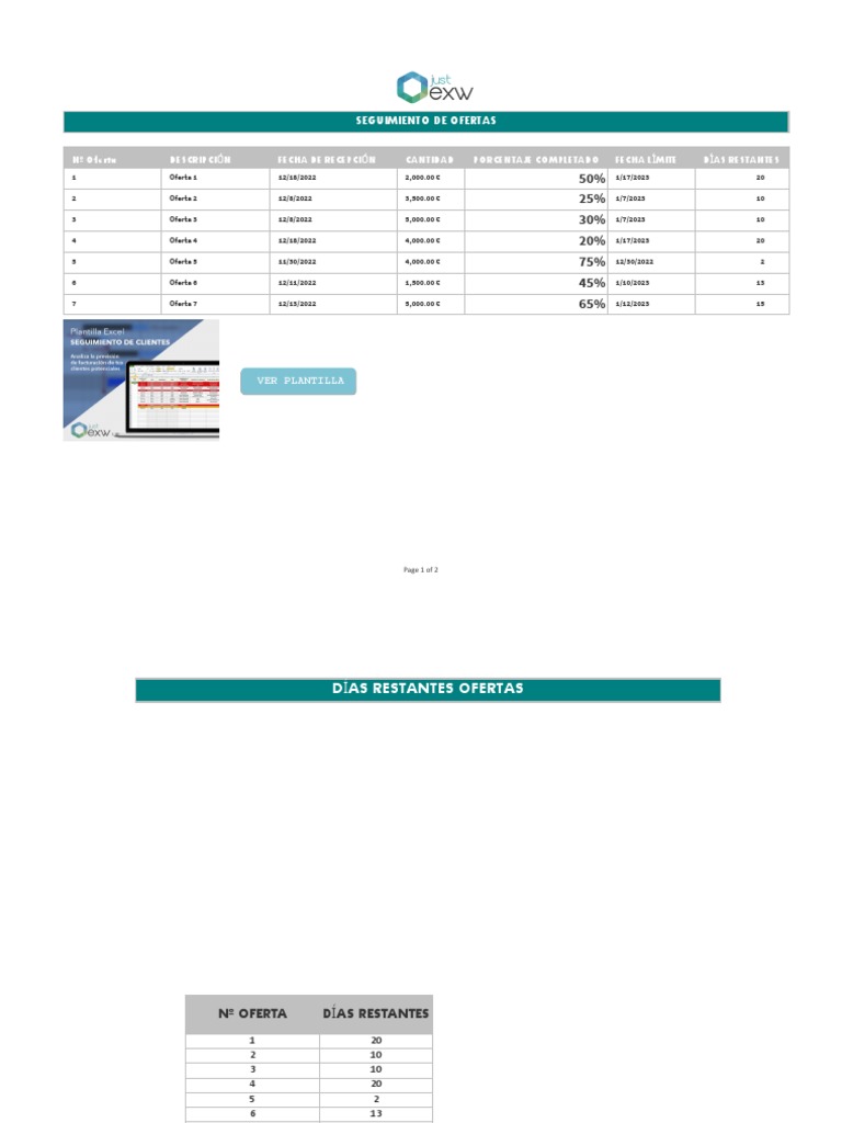 Plantilla Excel Seguimiento Ofertas | PDF