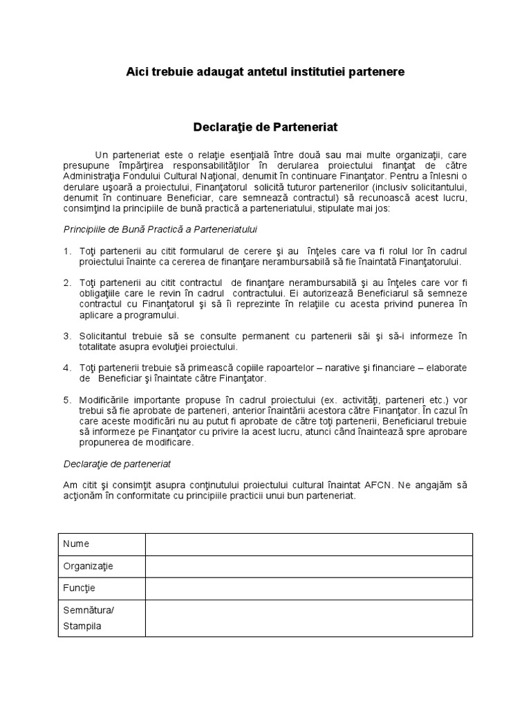 Declaratie Partener Model | PDF