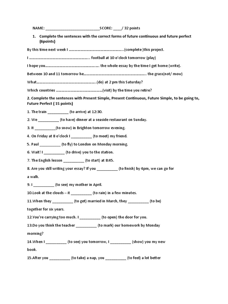 Short Test Future Tenses | PDF