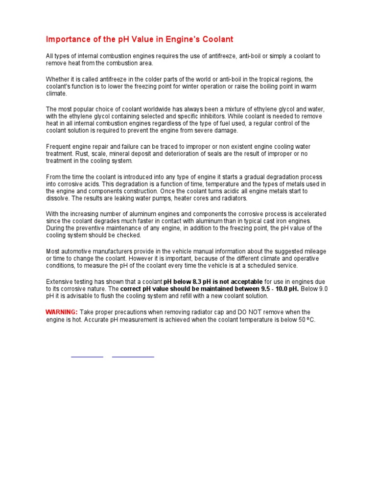 Importance of The PH Value in Engine Coolant | PDF | Chemical ...