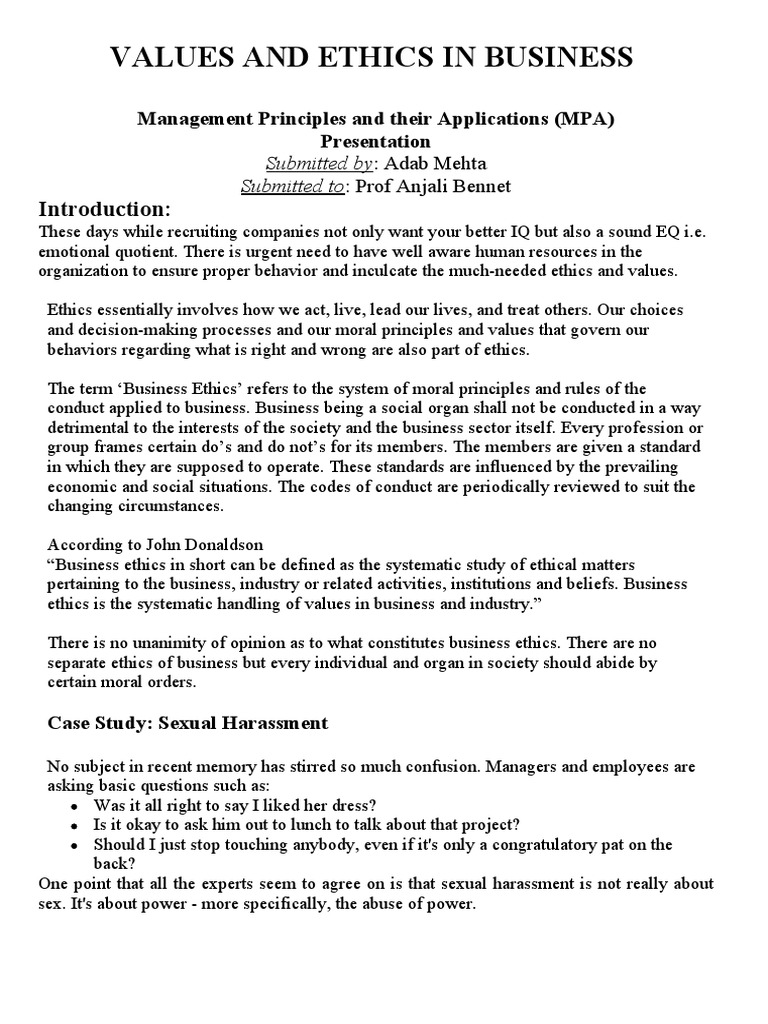 Values and Ethics in Business | PDF | Corporate Social Responsibility | Utilitarianism