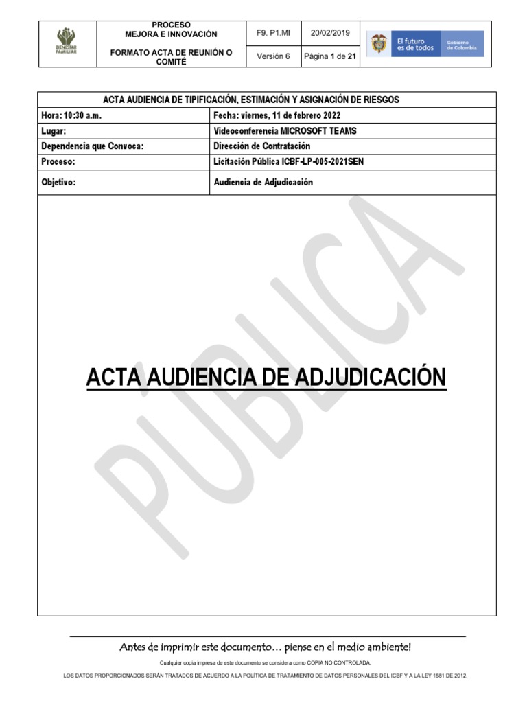 Acta Audiencia de Adjudicacion | PDF | Salario mínimo | Microsoft