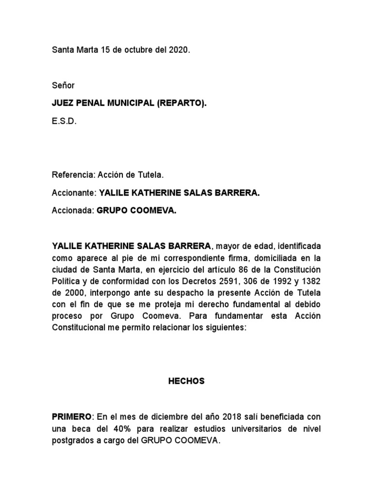 Tutela Yalile | PDF | Debido al proceso | Violación