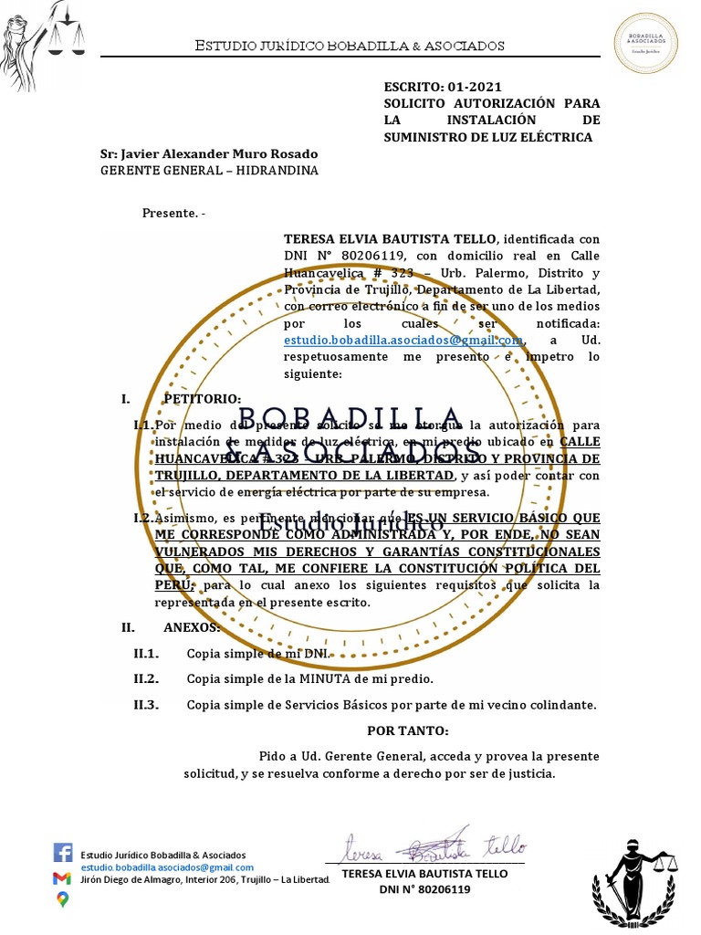 Solicitud A Hidrandina de Nuevo Suministro | PDF | Gobernancia | Ley Pública