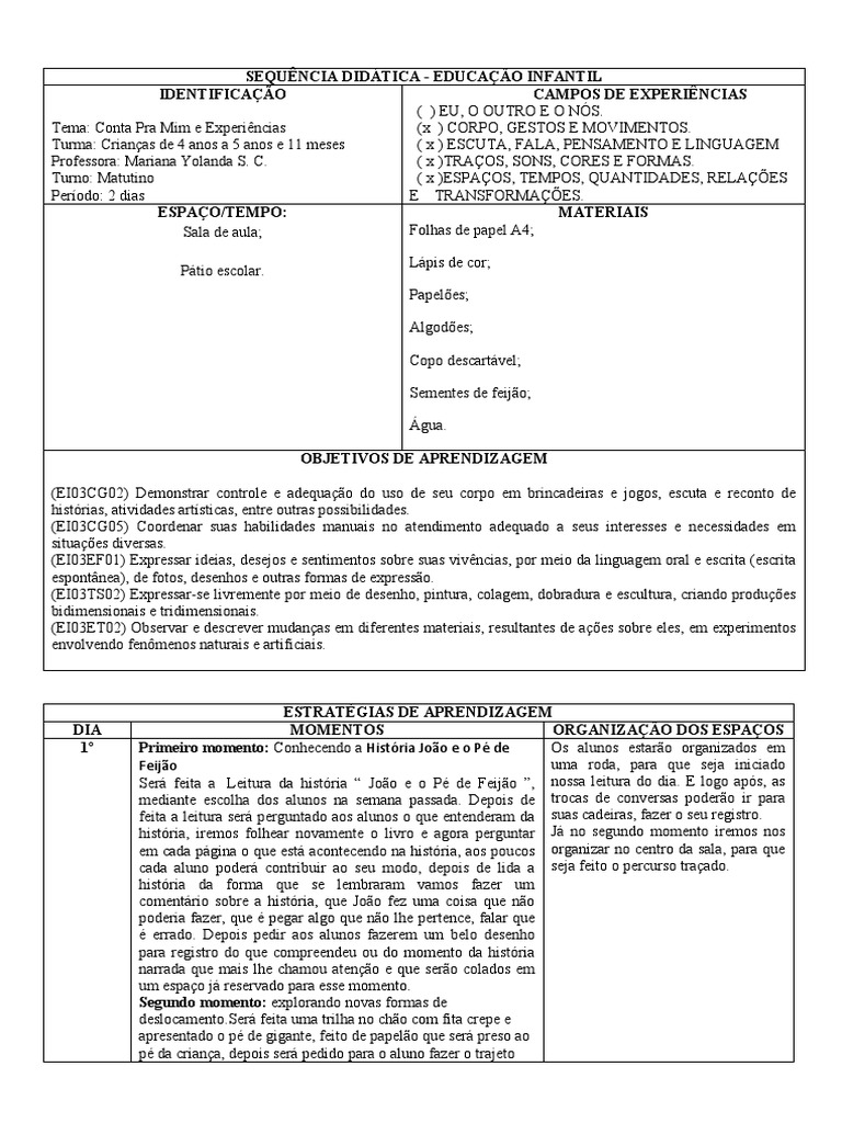 Sequência Didática_Formato para elaboração | PDF | Aprendizado | Semente