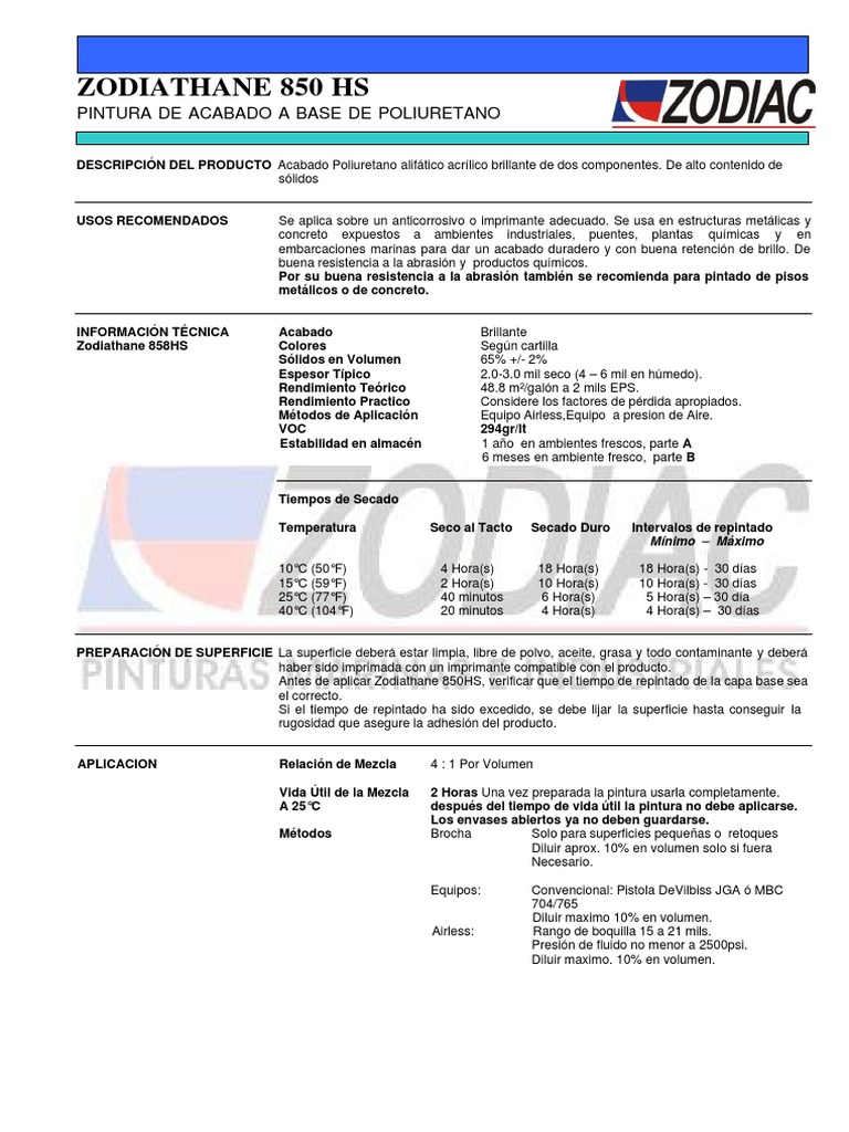 Zodiathane 850HS | PDF | Pintar | Hormigón