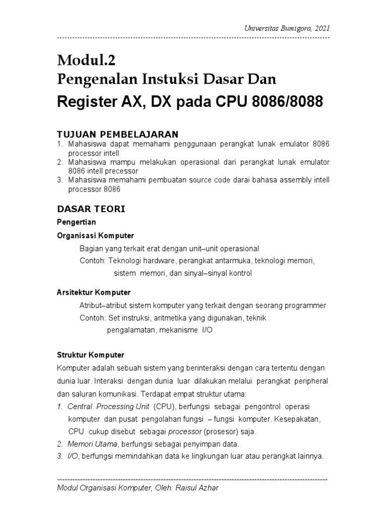 Pengenalan CPU 8086 dan Register AX, DX | PDF