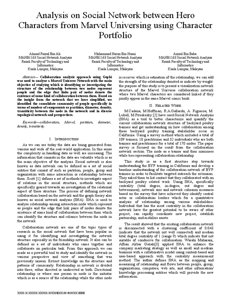 Class Project Paper - Formatted - Marvel Universe SNA - Final | PDF ...