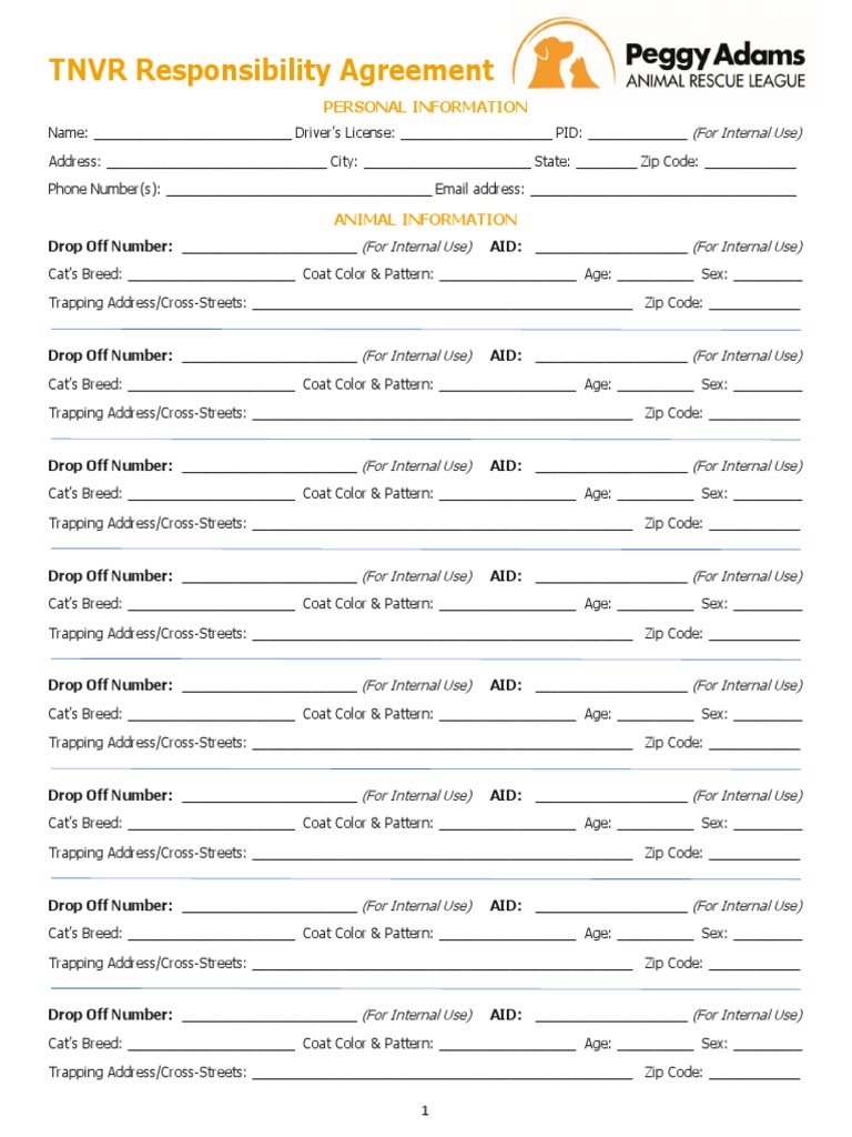TNVR Responsibilty Agreement - Spay Day | PDF | Surgery | Cats