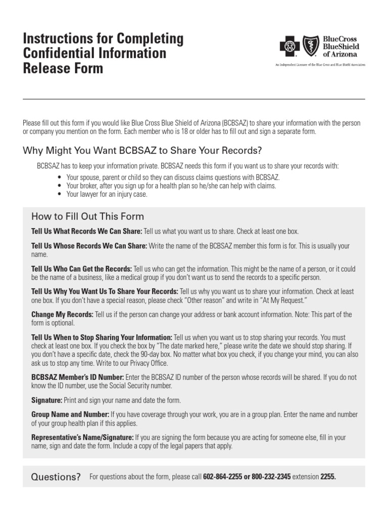 BCBSAZ Confidential Information Release | PDF | Confidentiality | Privacy