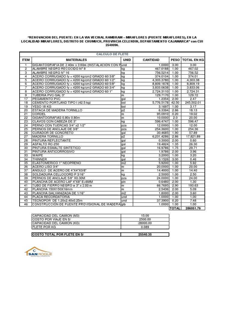 Calculo de Flete Puente Miraflores | PDF | Ingeniería mecánica ...