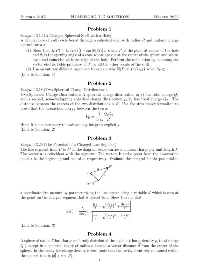 hmwk1-2 Solutions | PDF | Sphere | Electric Field