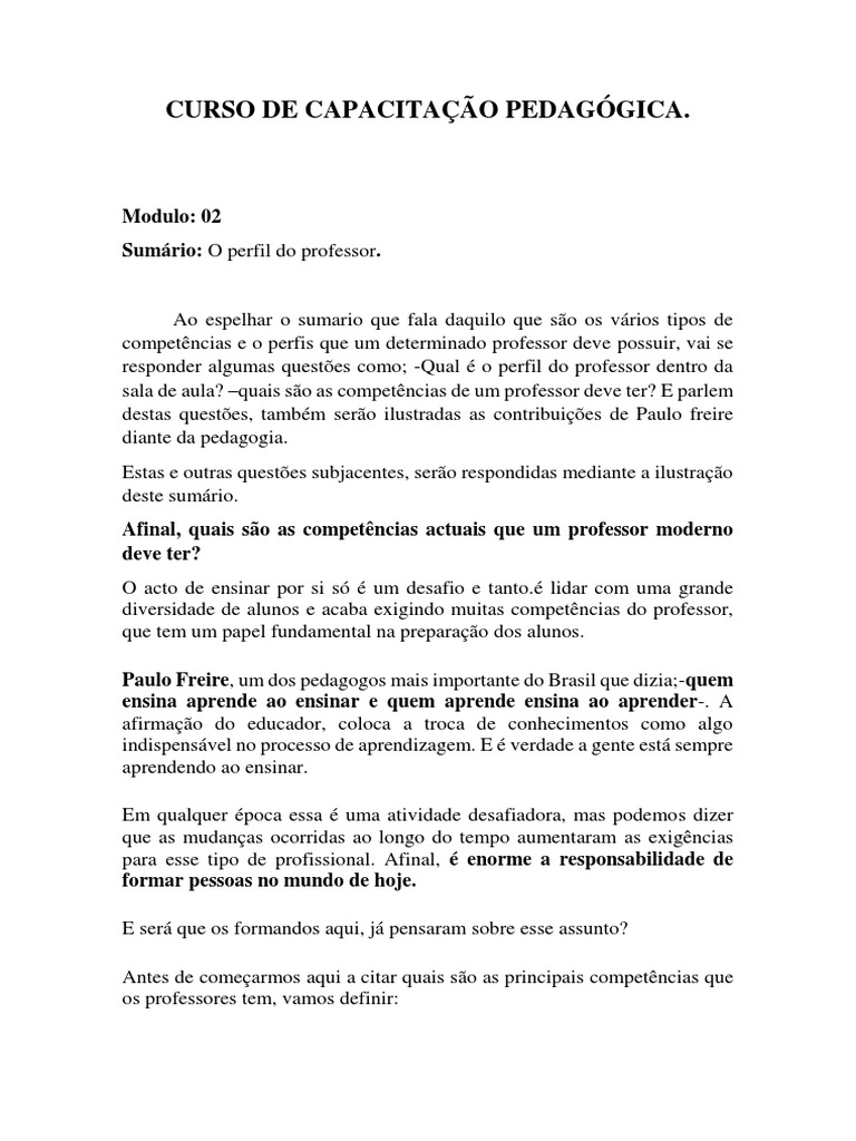 O perfil do professor | PDF | Aprendizado | Pedagogia