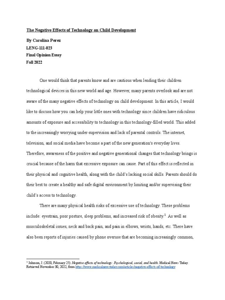 Negative Effects of Technology On Child Development - Carolina Perez ...