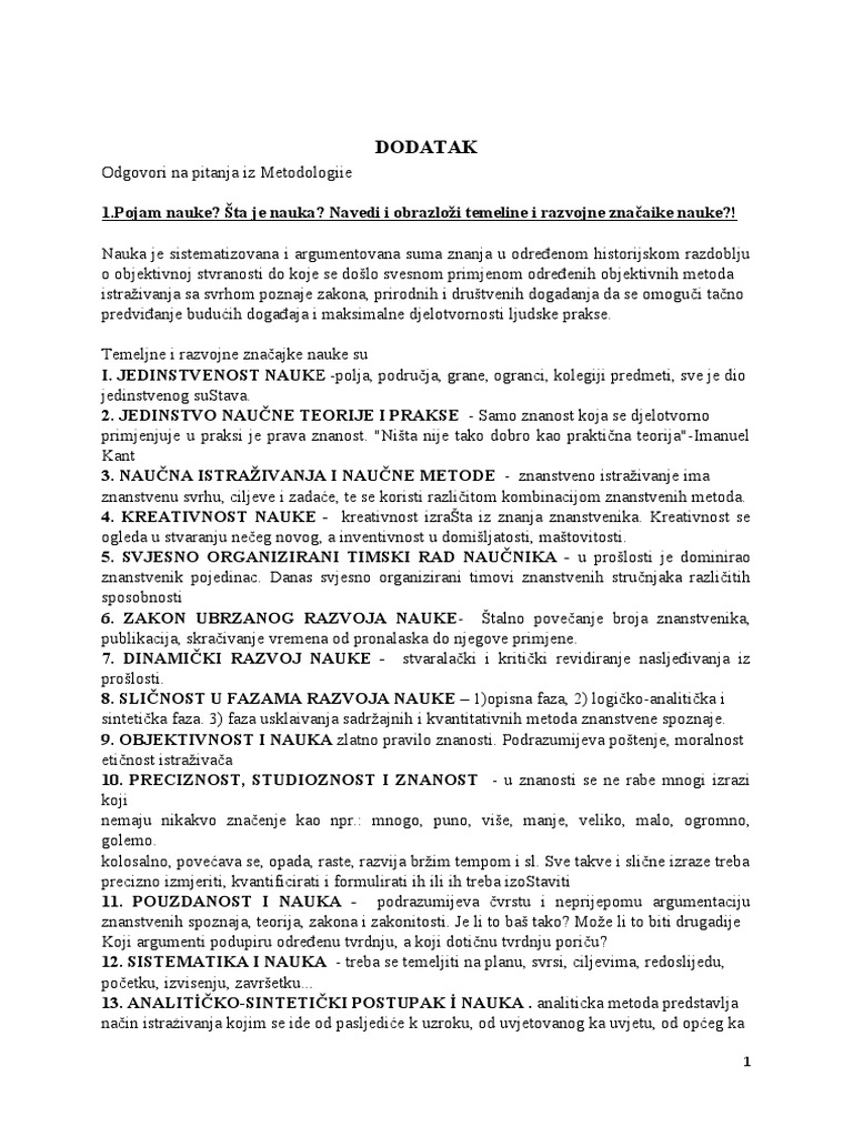 Pitanja Metodologija Za Zavrsni Ispit | PDF