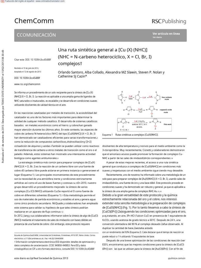ChemCommun, 2013,49, 10483-10485 A General Synthetic Route To NHC-CuX ... ChemCommun, 2013,49, 10483-10485 A General Synthetic Route To NHC-CuX ...