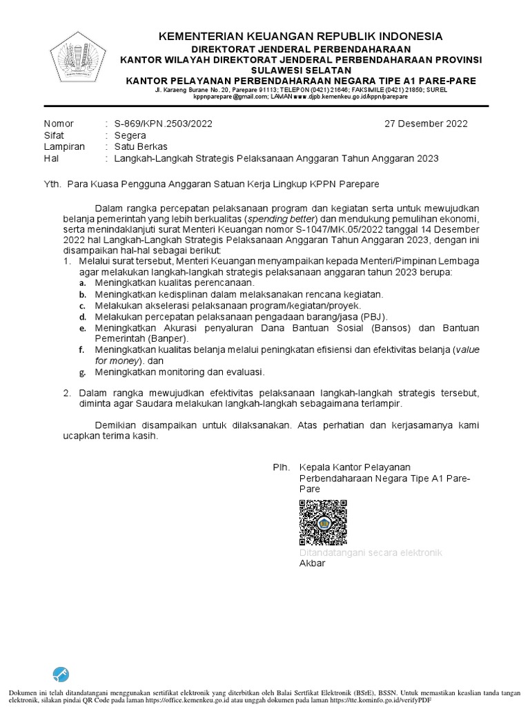 Langkah-Langkah Strategis Pelaksanaan Anggaran Tahun Anggaran 2023 ...