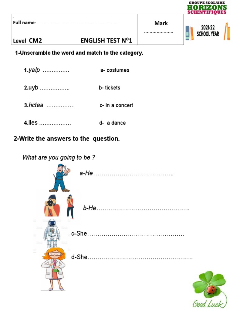 Cm2 English Test N 1: 1-Unscramble The Word and Match To The Category | PDF