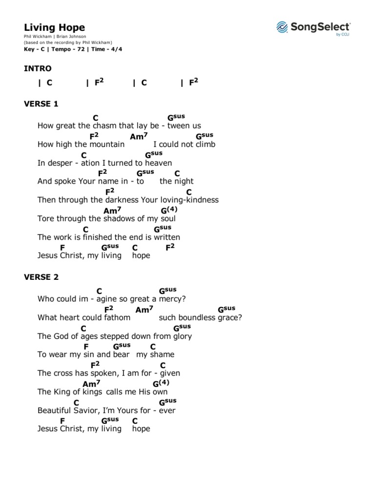 Living Hope - SongSelect Chart in C | PDF | Systematic Theology | Theology