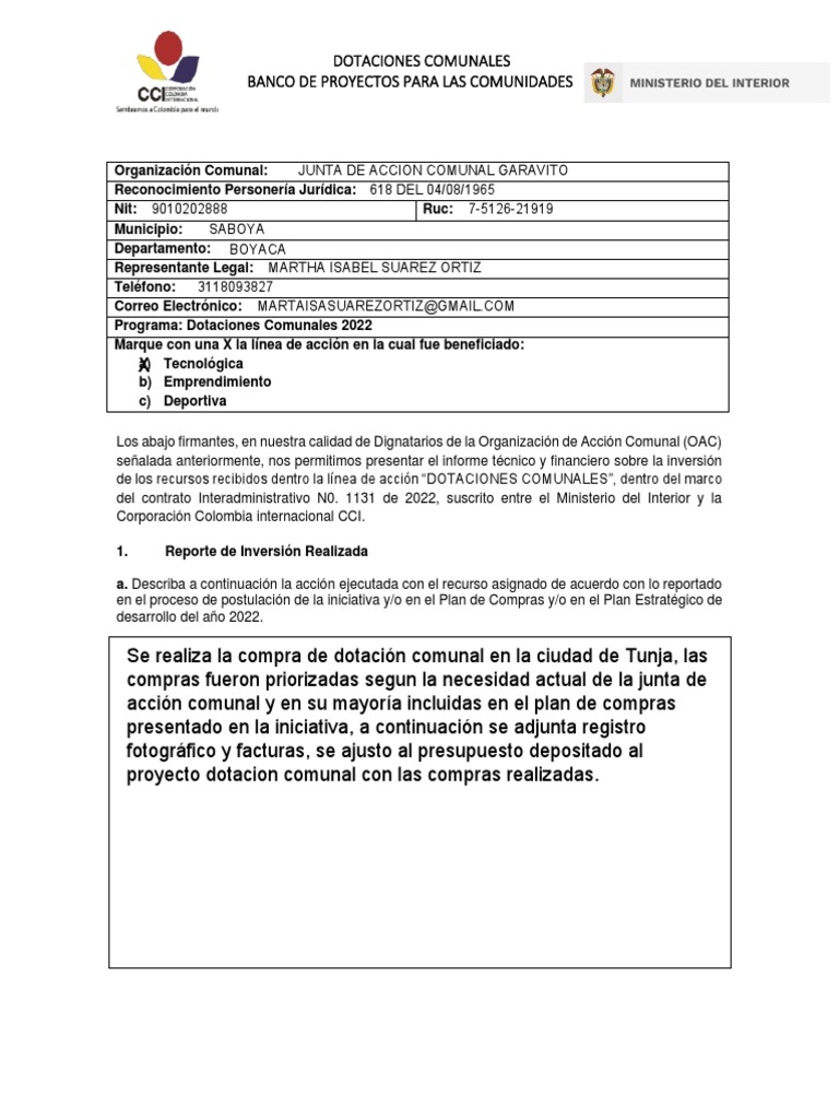 Informe de Inversion Final Lleno Falta Facturas Papeleria | PDF ...