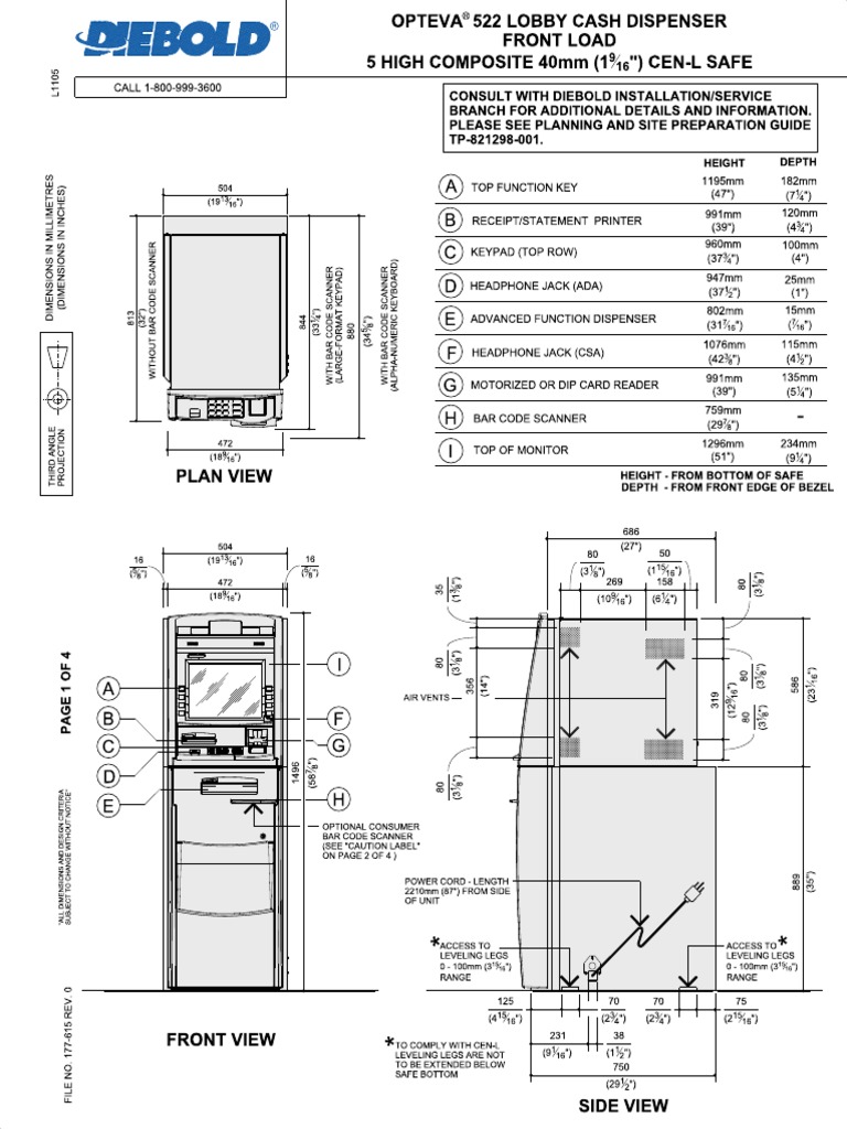 Medidas ATM DIEBOLD Opteva 522FL | PDF | Ac Power Plugs And Sockets ...