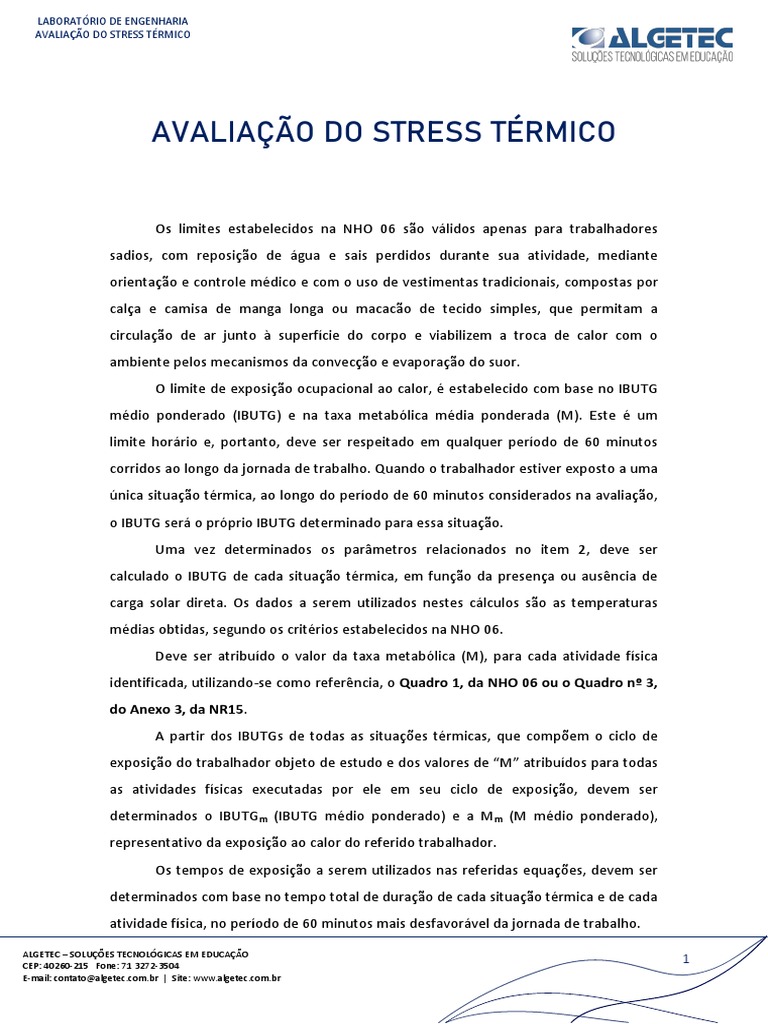 Avaliação do Stress Térmico e IBUTG | PDF | Calor | Termodinâmica