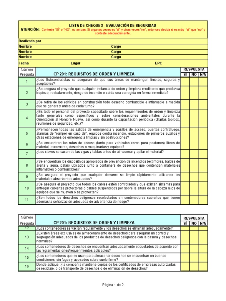 CP201 Checklist - Orden y Limpieza | PDF | Residuos
